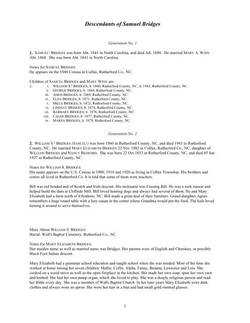 Descendants of Samuel Bridges