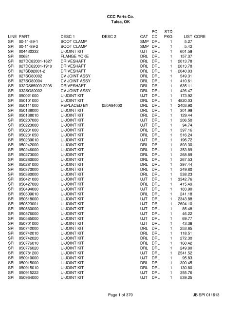 JB SPI 011613 - CCC Parts Company