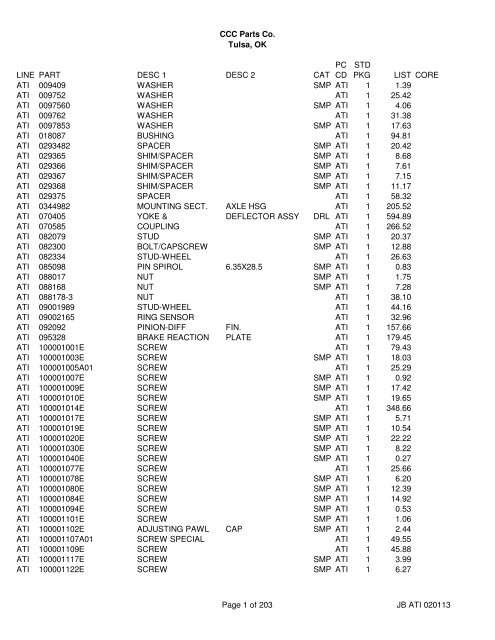 AxleTech International 2013 List Prices - CCC Parts Company