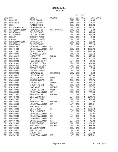 JB SPI 090111 - CCC Parts Company