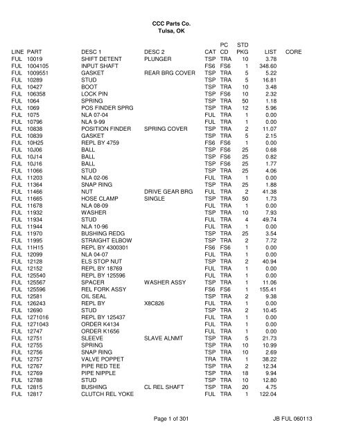 Fuller 2013 List Prices - CCC Parts Company