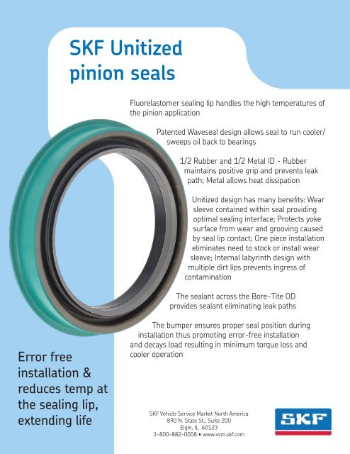 SKF Unitized pinion seals