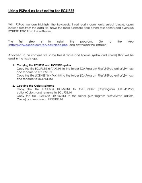 Using PSPad as text editor for ECLIPSE