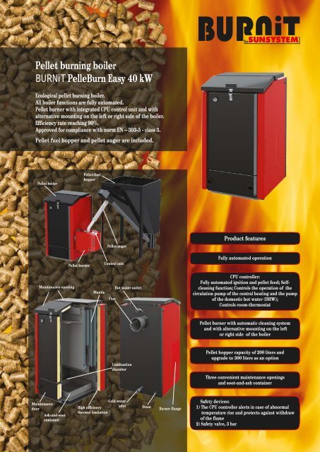 Pellet burning boiler BURNiT PelleBurn Easy 40 kW Selfcleaning