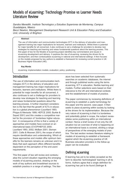 Models of eLearning - Higher Education Academy
