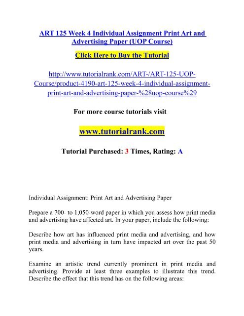 ART 125 Week 4 Individual Assignment Print Art and Advertising Paper ...