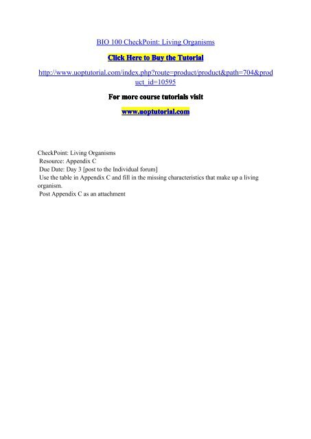 BIO 100 CheckPoint Living Organisms