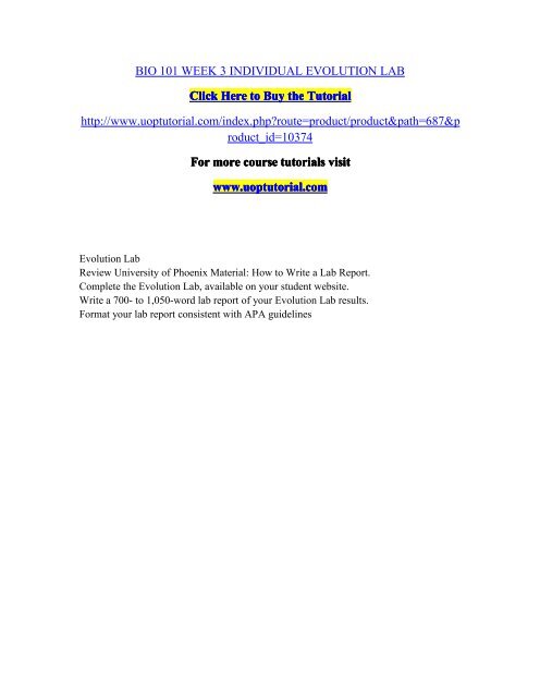 BIO 101 WEEK 3 INDIVIDUAL EVOLUTION LAB