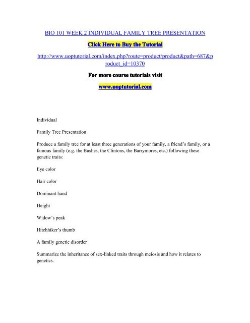 BIO 101 WEEK 2 INDIVIDUAL FAMILY TREE PRESENTATION