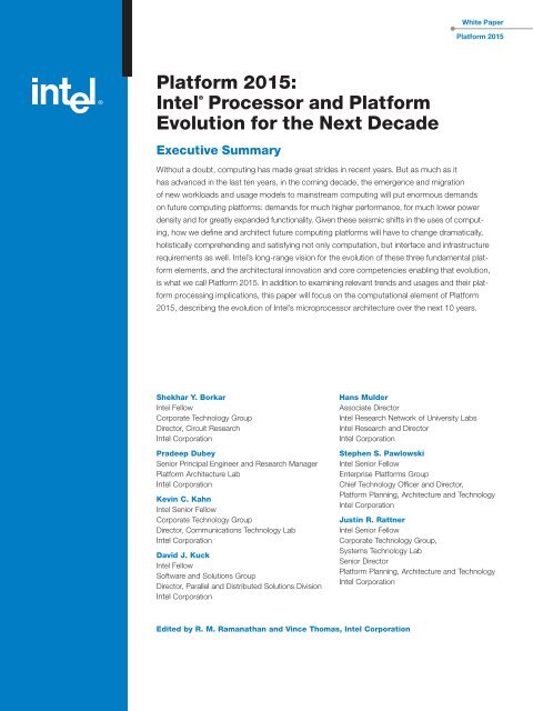 Platform 2015: Intel® Processor and Platform Evolution for the Next ...