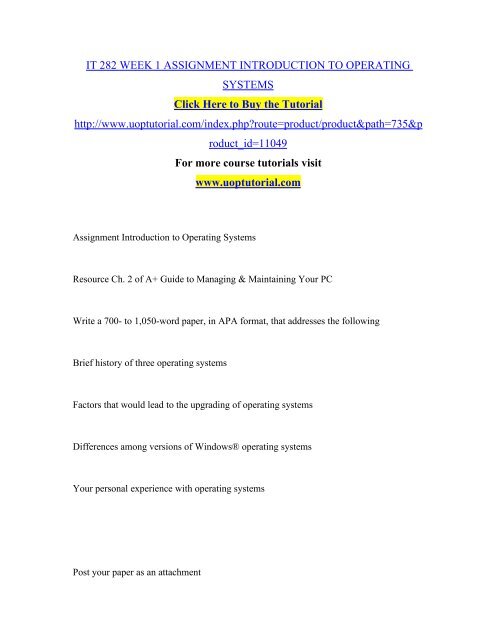 IT 282 WEEK 1 ASSIGNMENT INTRODUCTION TO OPERATING SYSTEMS