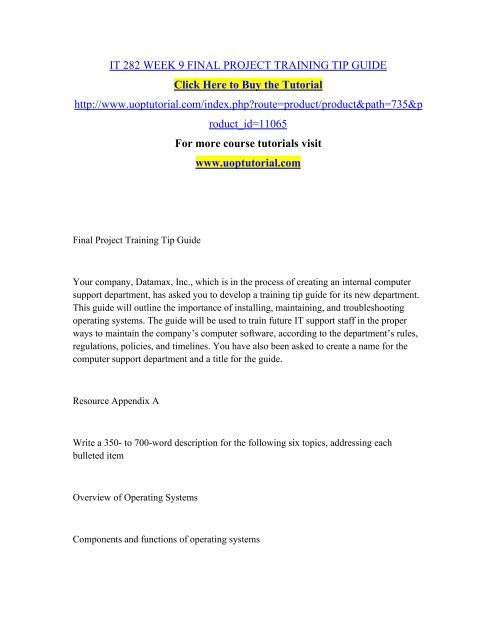 IT 282 WEEK 9 FINAL PROJECT TRAINING TIP GUIDE