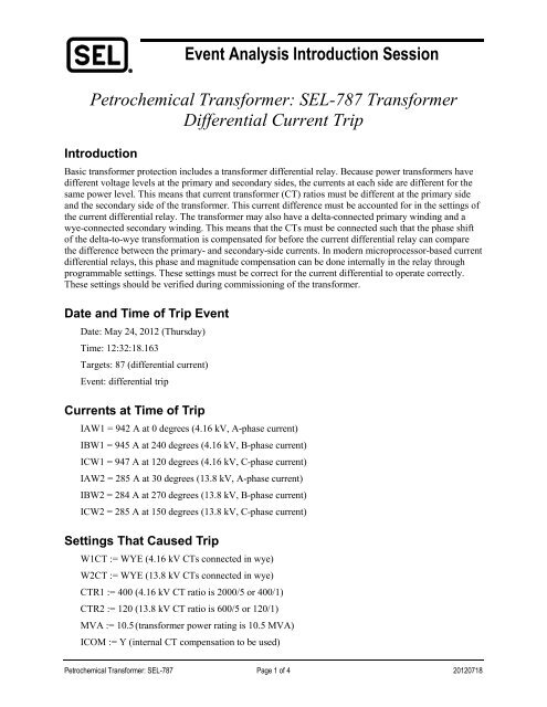 SEL-787 Transformer Differential Current Trip - CacheFly