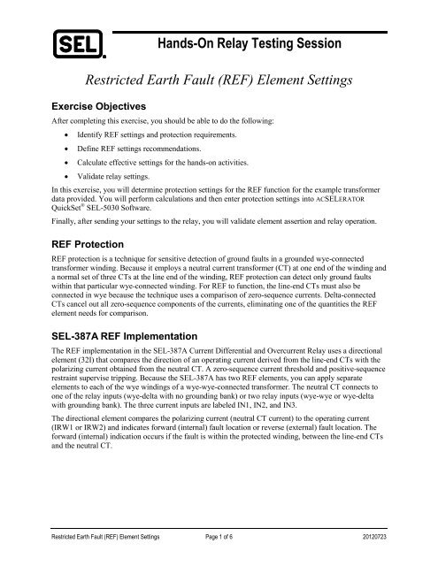 Hands-On Relay Testing Session Restricted Earth Fault (REF) Element ...