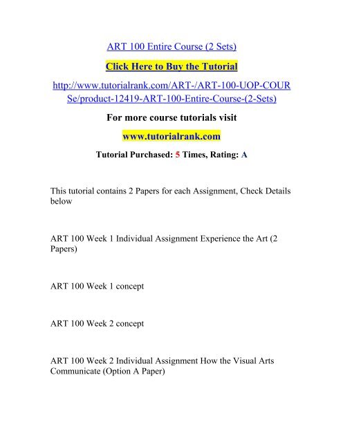 ART 100 UOP Course Tutorial/TutorialRank