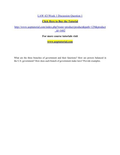 LAW 421 Week 1 Discussion Question 1