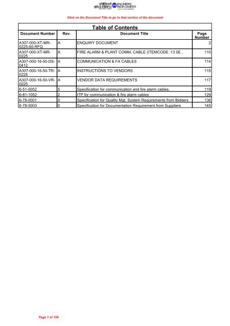 Table of Contents - EIL Tender portal