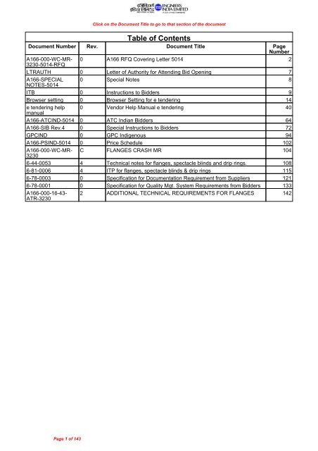 Table of Contents - EIL Tender portal