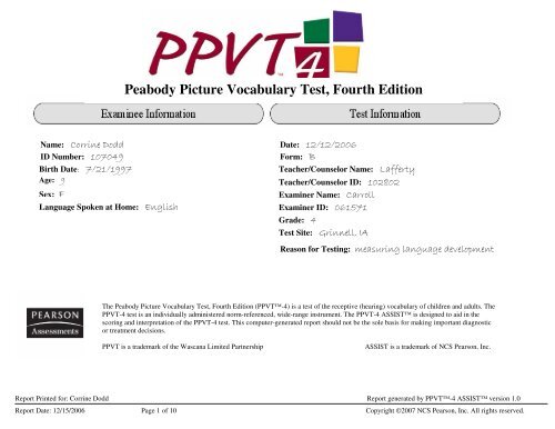 Peabody Picture Vocabulary Test Fourth Edition