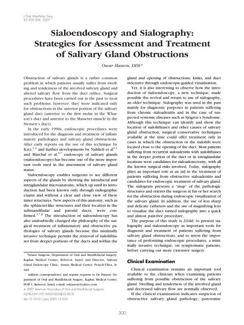 Sialoendoscopy and Sialography: Strategies for ... - Oral Pathology