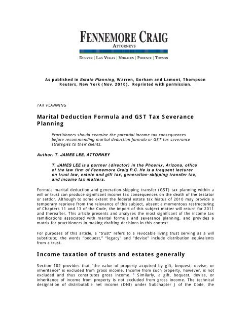 Marital Deduction Formula and GST Tax ... - Fennemore Craig