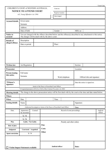 NOTICE TO ATTEND COURT