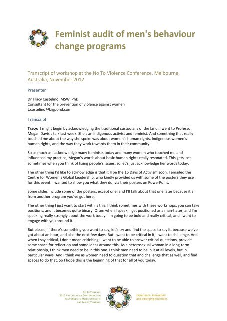 Feminist audit of men's behaviour change programs