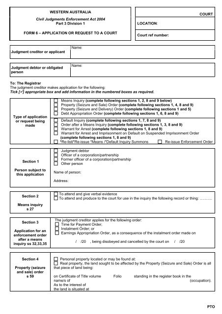 FORM 6 - Magistrates Court of Western Australia