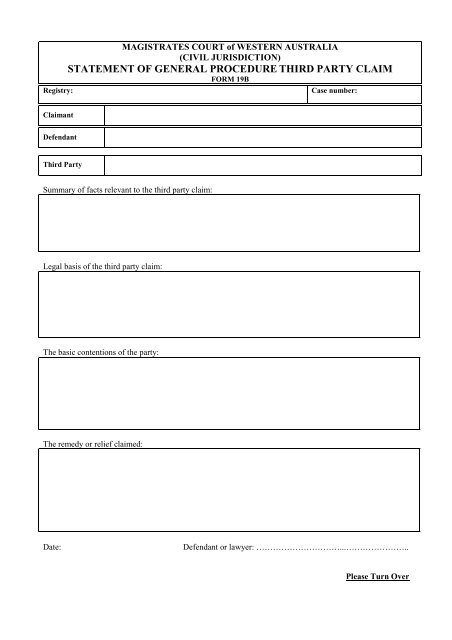 STATEMENT OF GENERAL PROCEDURE THIRD PARTY CLAIM