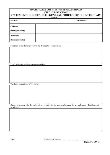 STATEMENT OF DEFENCE TO GENERAL PROCEDURE COUNTERCLAIM