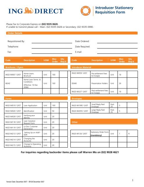 Introducer Stationery Requisition Form