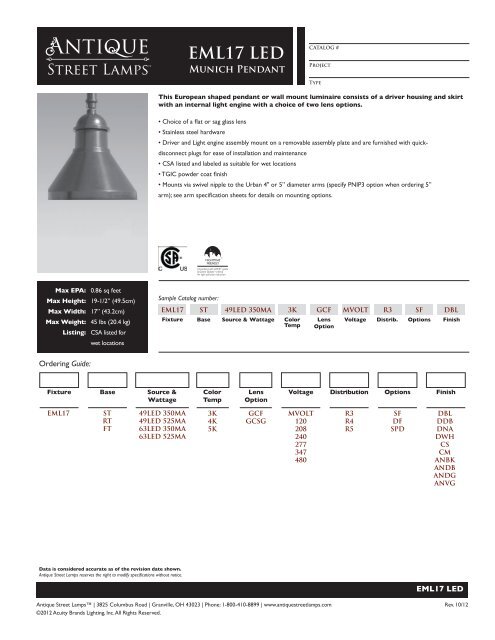 ASL EML17 LED Spec Sheet 2012.indd - ANTIQUE Street Lamps