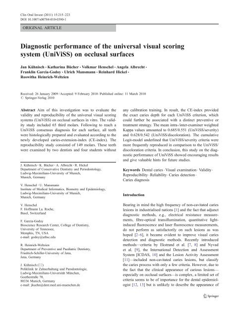 Diagnostic performance of the universal visual scoring system ...
