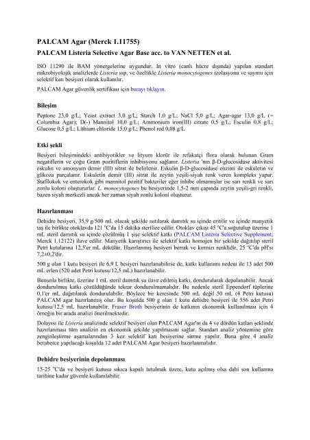 PALCAM Agar (Merck 1.11755) - mikrobiyoloji.org