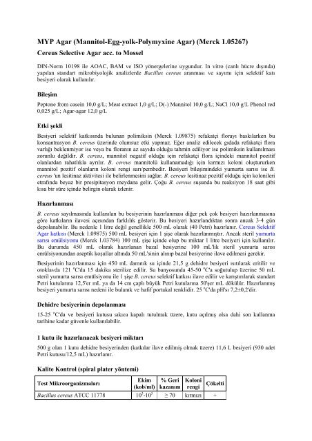 MYP Agar (Mannitol-Egg-yolk-Polymyxine Agar ... - mikrobiyoloji.org