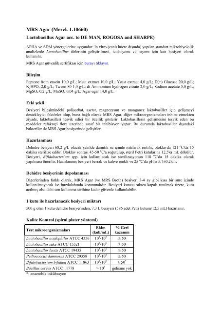MRS Agar (Merck 1.10660) Lactobacillus Agar acc to DE MAN ROGOSA and ...