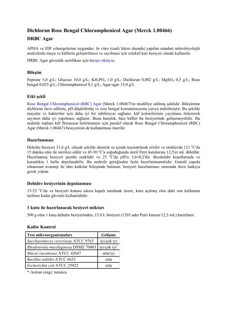 Dichloran Rose Bengal Chloramphenicol Agar (Merck 1.00466) DRBC Agar