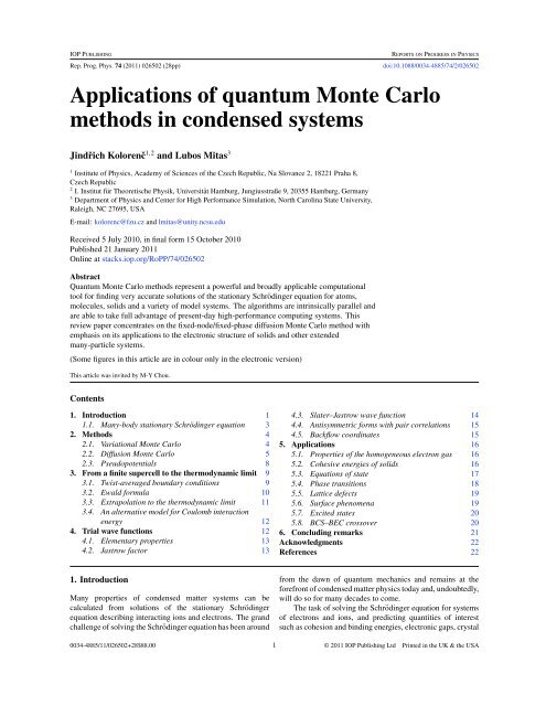 Applications of quantum Monte Carlo methods in condensed systems