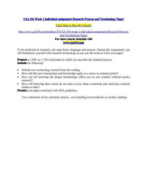 CJA 334 Week 1 individual assignment Research Process and Terminology Paper