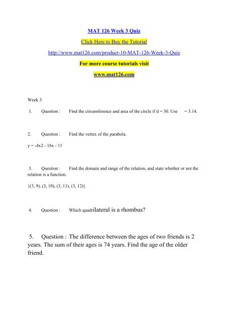 MAT 126 Week 3 Quiz