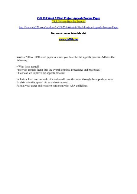 CJS 220 Week 9 Final Project Appeals Process Paper