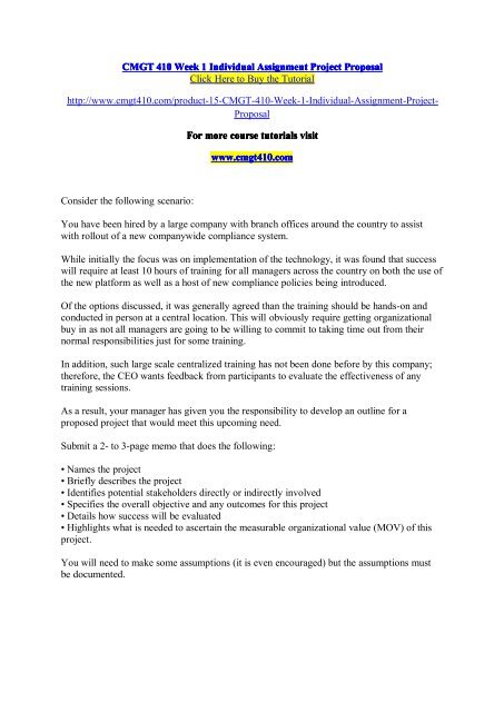 CMGT 410 Week 1 Individual Assignment Project Proposal