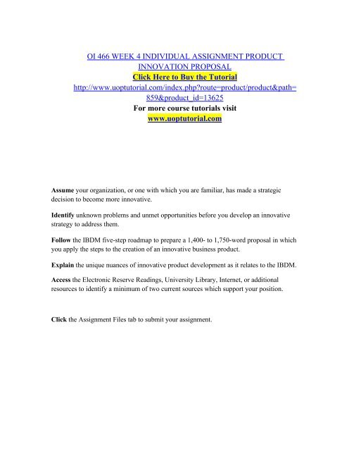 OI 466 WEEK 4 INDIVIDUAL ASSIGNMENT PRODUCT INNOVATION PROPOSAL