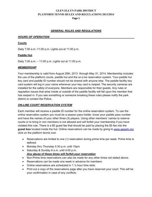 GLEN ELLYN PARK DISTRICT PLATFORM TENNIS RULES AND ...