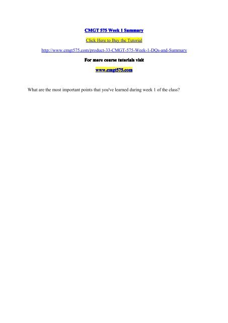 CMGT 575 Week 1 Summary