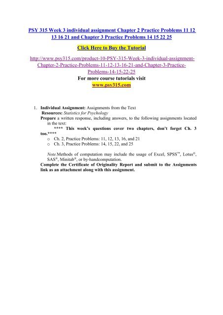 PSY 315 Week 3 individual assignment Chapter 2 Practice Problems 11 12 ...