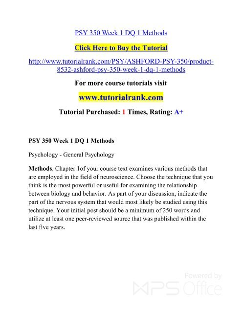 PSY 350 Week 1 DQ 1 Methods.pdf