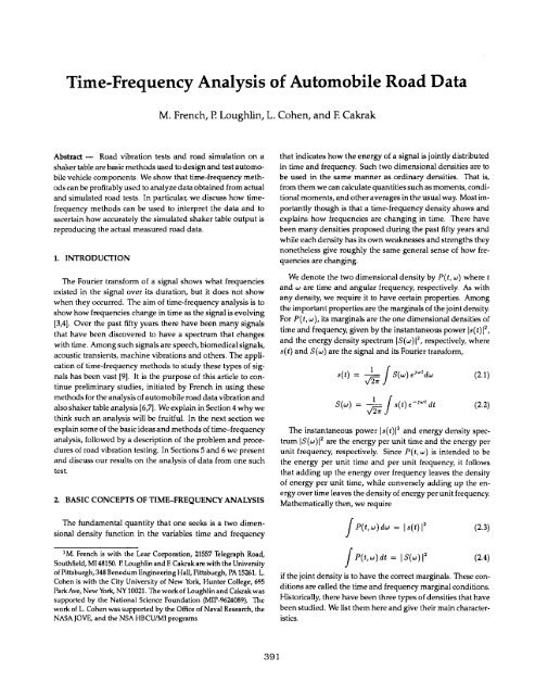 Time-Frequency Analysis of Automobile Road Data