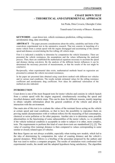coast down test – theoretical and experimental approach - aspeckt