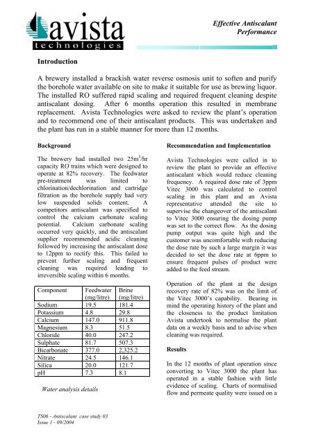 Effective Antiscalant Performance - Avista Technologies